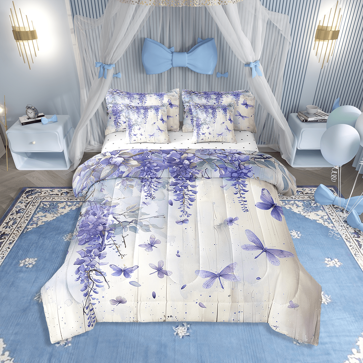 7 Piece Purple Lavender Queen Comforter Set with Sheets,Butterfly ...
