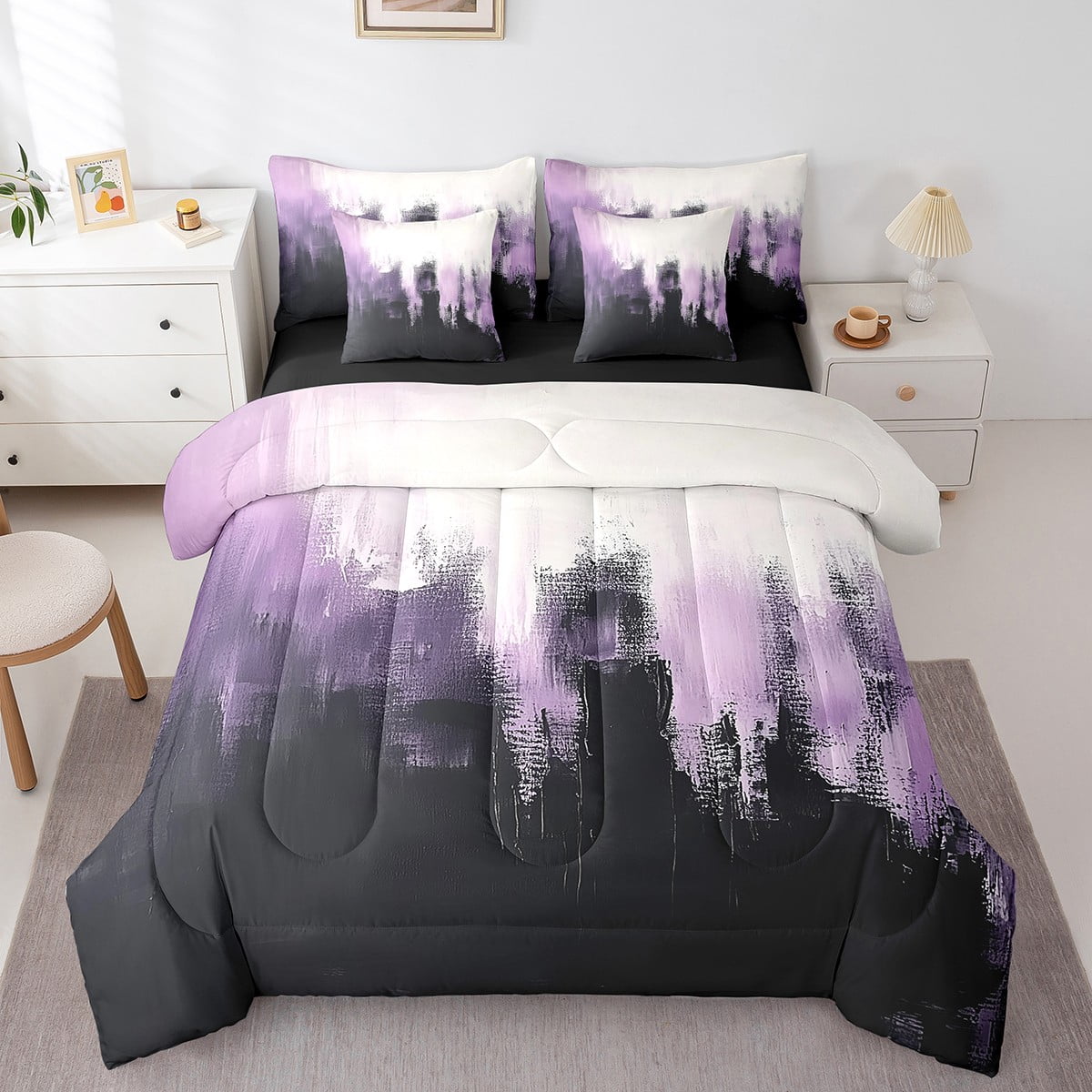 7 Piece Purple Ombre Bed in a Bag Queen Size Pink Gradient Bedding Sets ...