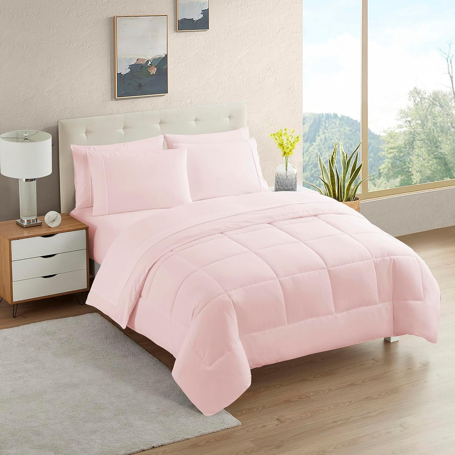 7-Piece Queen Navy Solid Color Down Alternative Comforter Set, Soft ...