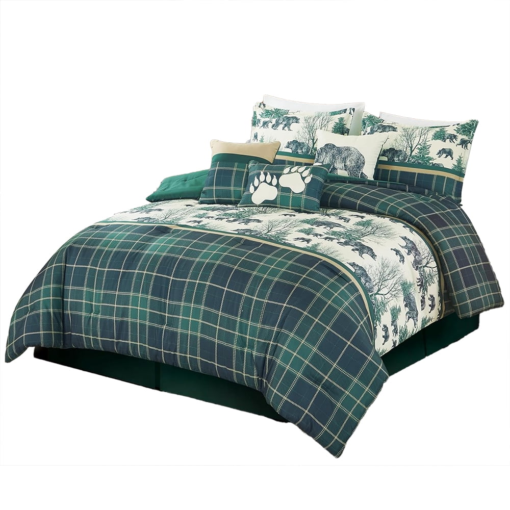 7-Piece Queen Northwest Cabin Lodge Comforter Set - Multicolor Grizzly ...