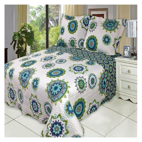 7-Piece Queen Size Bedding Set - Julia Printed Quilted Microfiber ...