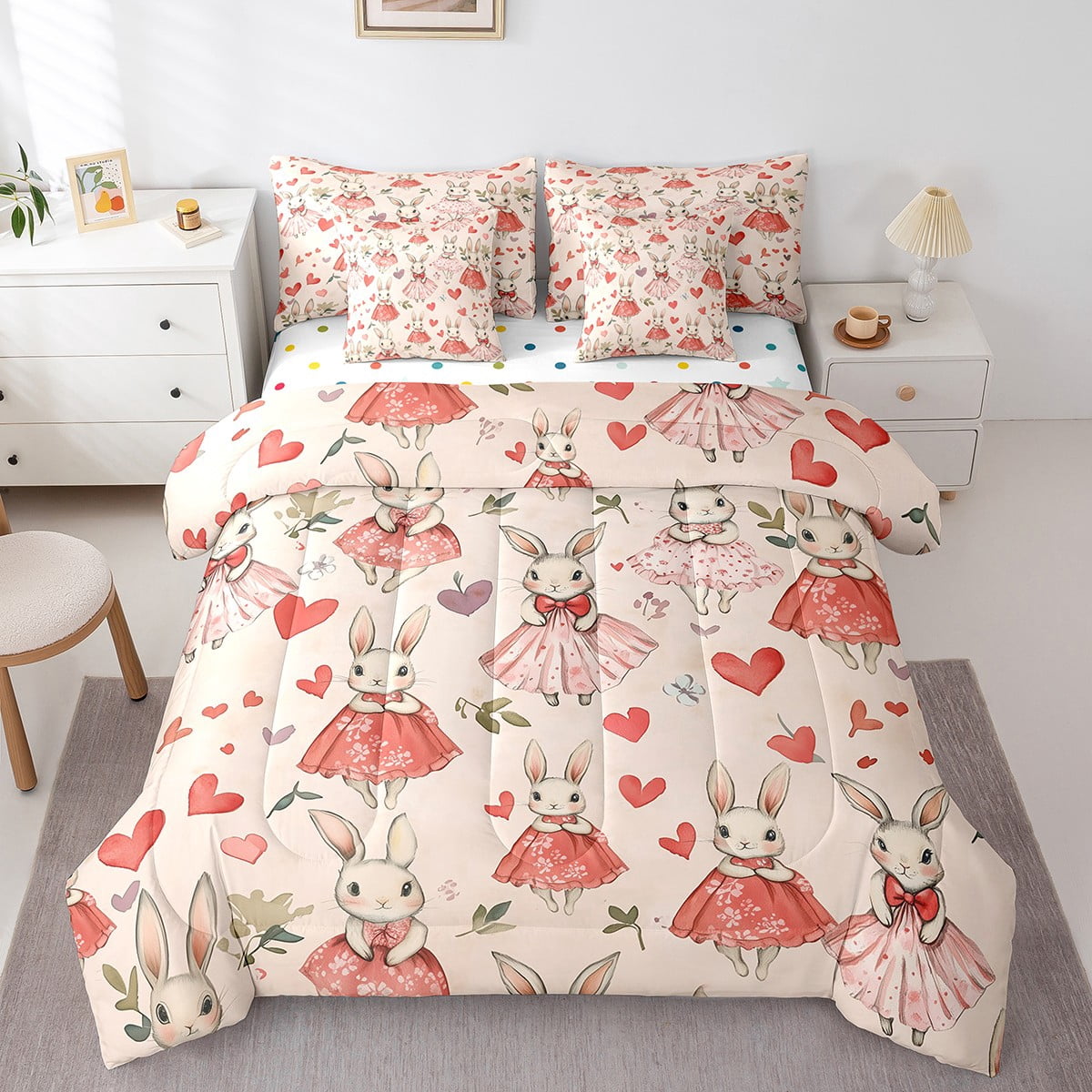 7 Piece Rabbit Bed in a Bag Queen Size Cute Cartoon Animal Bedding Sets ...