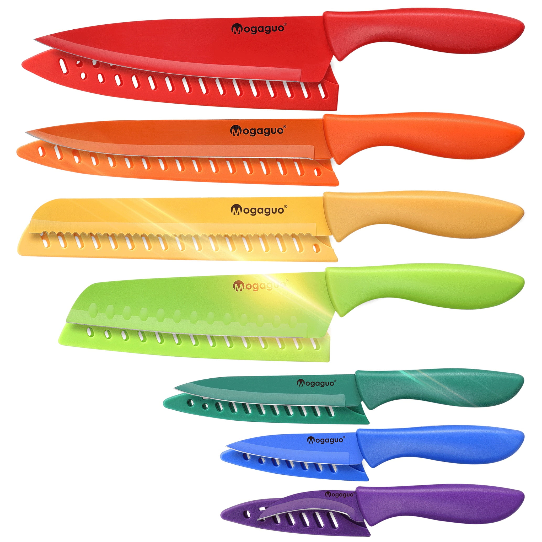 7 Piece Rainbow Kitchen Knife Set - Sharp Stainless Steel, Dishwasher ...