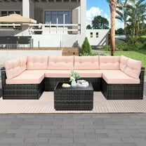 Royalcraft 7pc Outdoor Set, Wicker Rattan Sofa with Cushions & Table ...