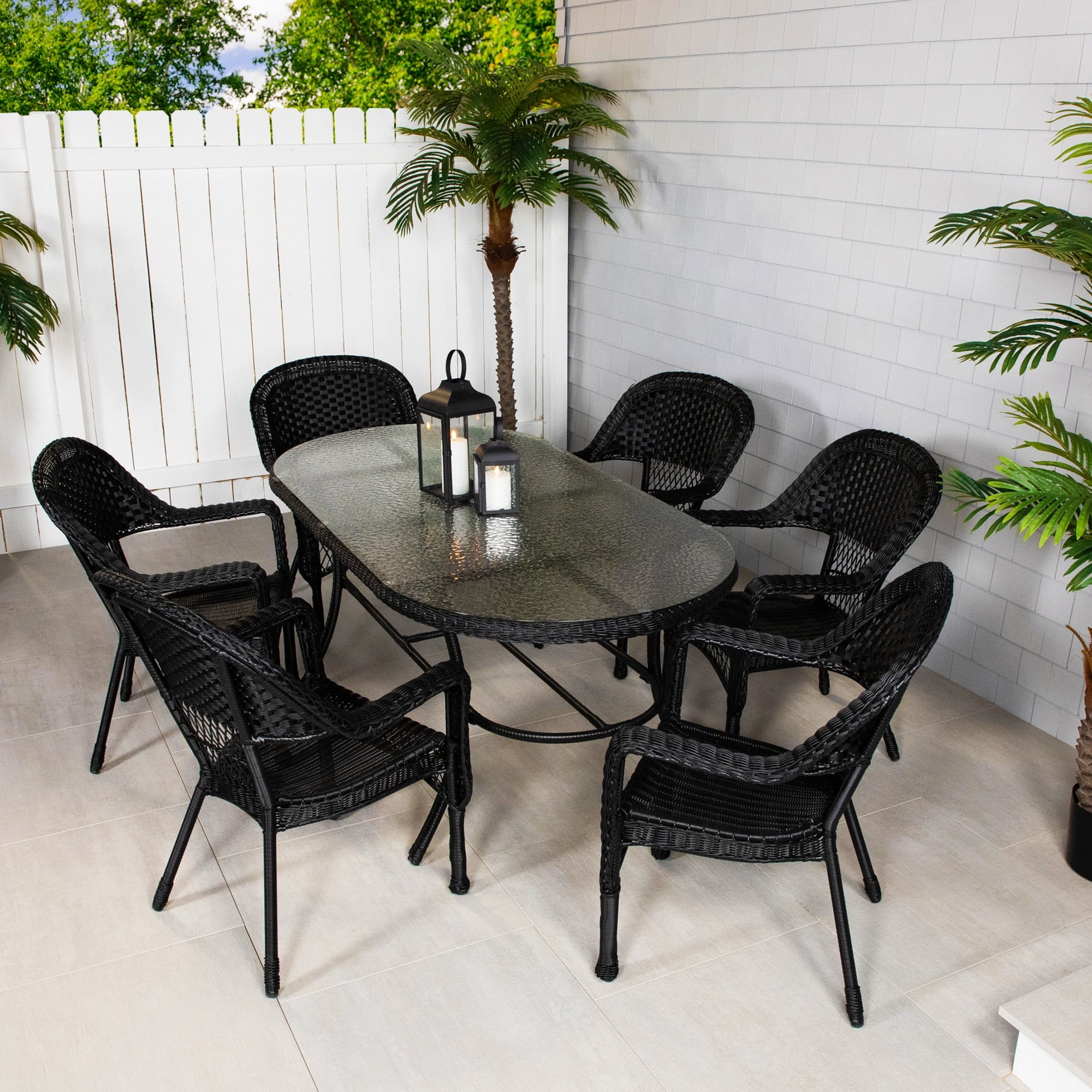 7-Piece Resin Wicker Outdoor Dining Set Solid Black - Walmart.com