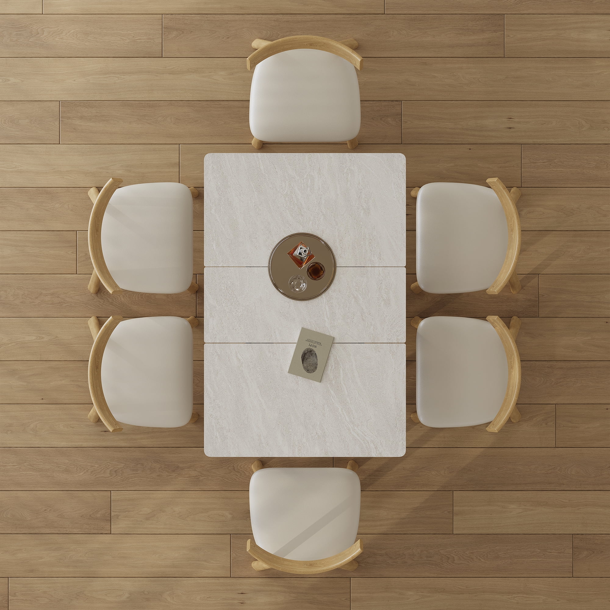 7-Piece Retractable Rock Slab Dining Set, Modern Expandable Table + 6 ...