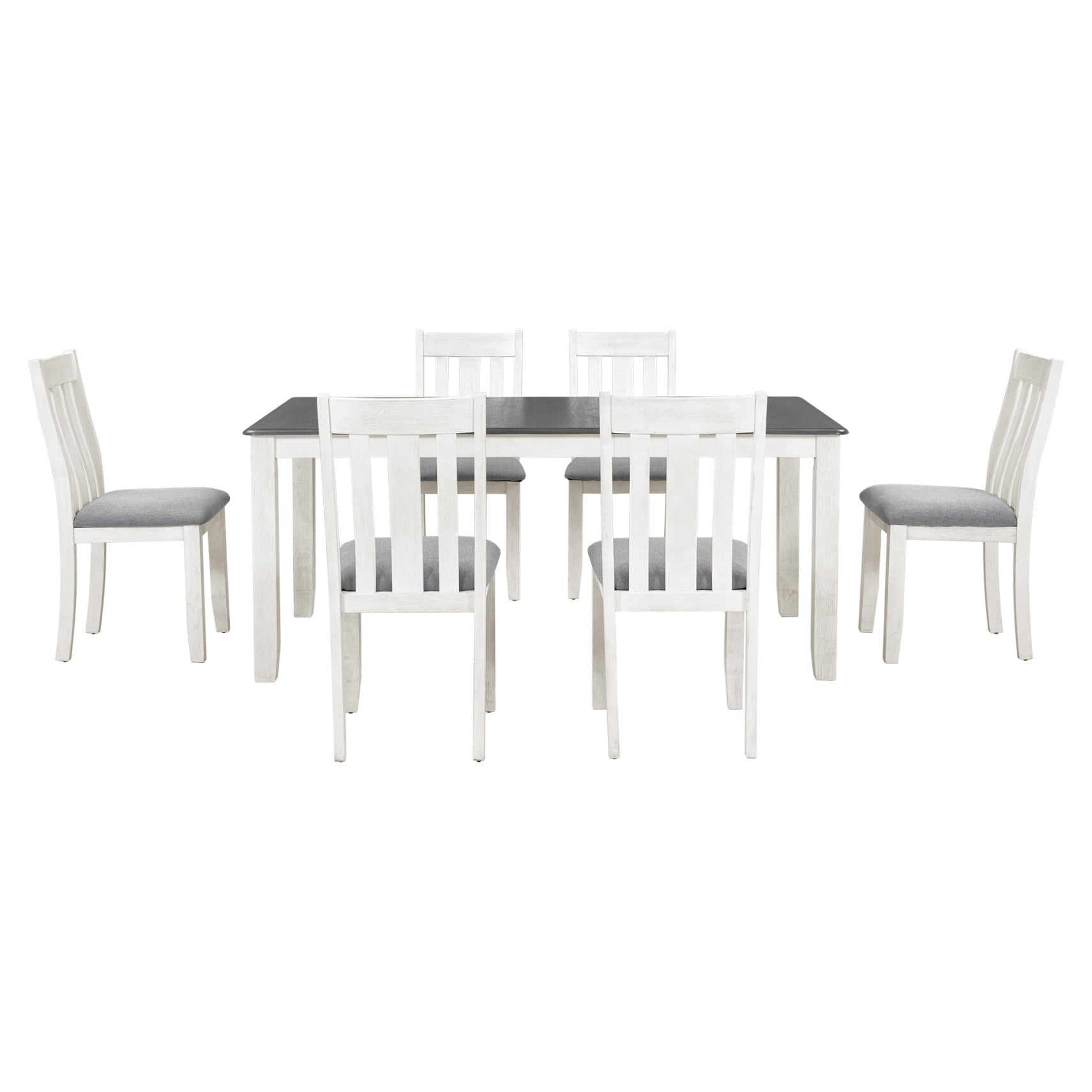 7-Piece Retro Style Dining Table Set, Extendable Table with Leaf and 6 ...