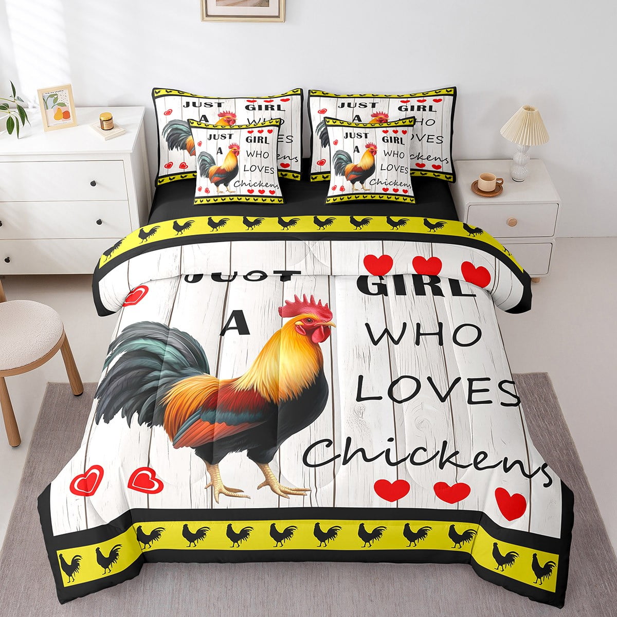 7 Piece Rooster Full Bedding Sets Rustic Farmhouse Animal Bed in a Bag ...