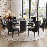 7-Piece Round Dining Table Set, 46.46" Modern Farmhouse Wood Top with ...