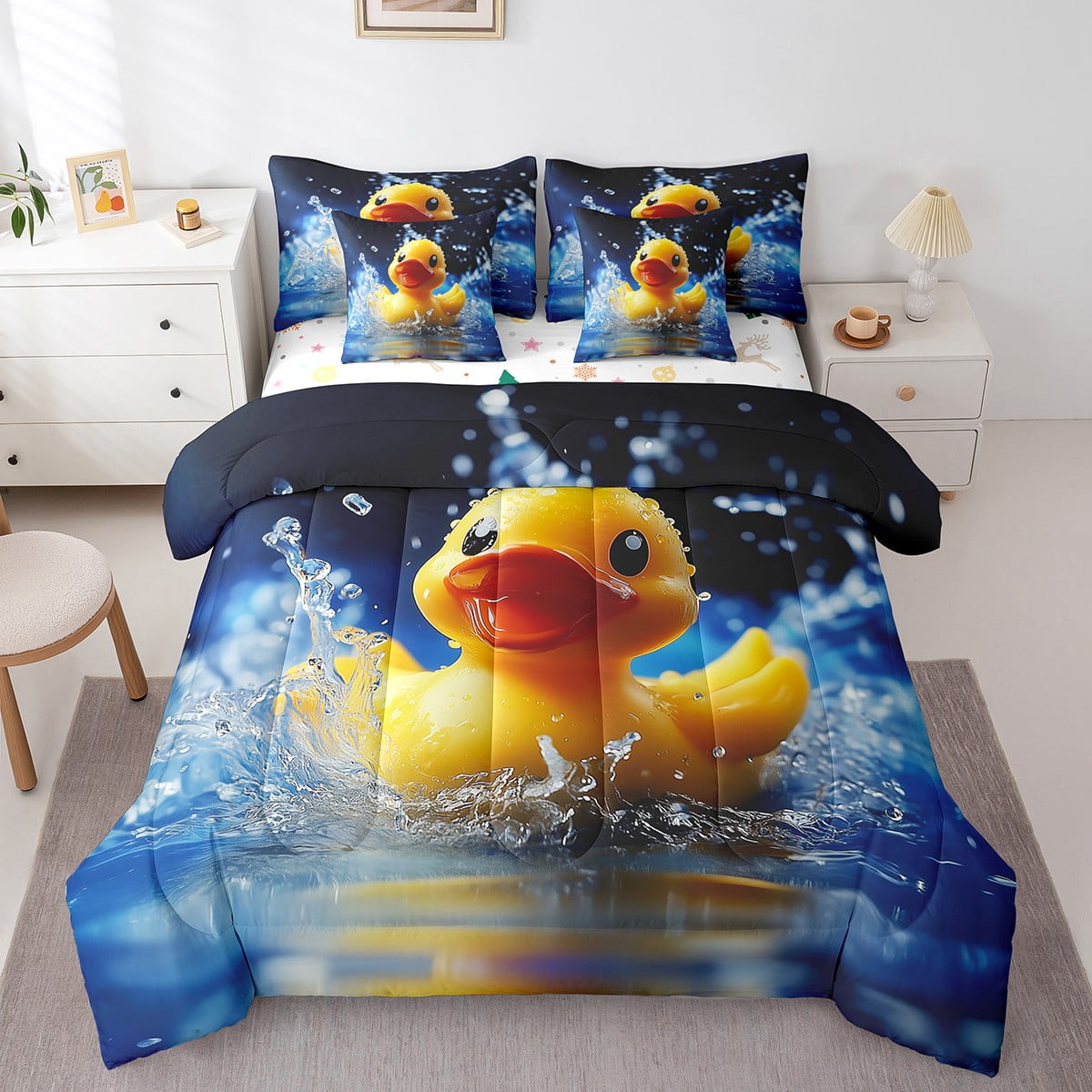 7 Piece Rubber Duck Full Bedding Set,Cute Yellow Duck Bed in a Bag ...