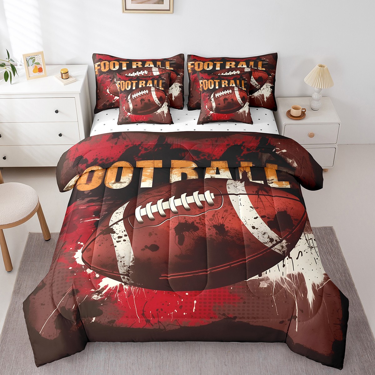 7 Piece Rugby Comforter Set with Sheets American Football Bed in a Bag ...
