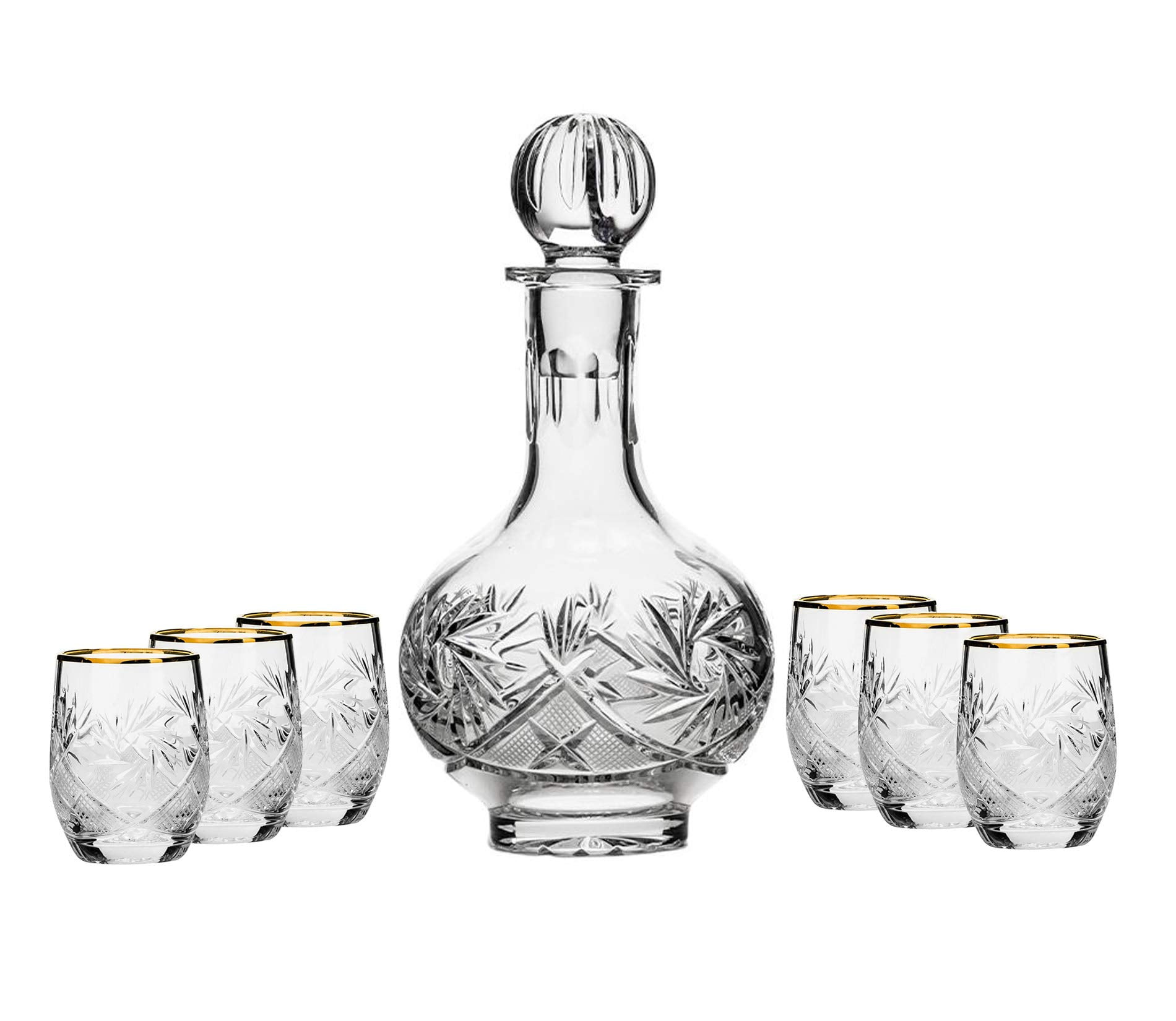 7-Piece Russian Crystal Vintage Vodka Set, 16-Oz Decanter Carafe w/ 6 ...