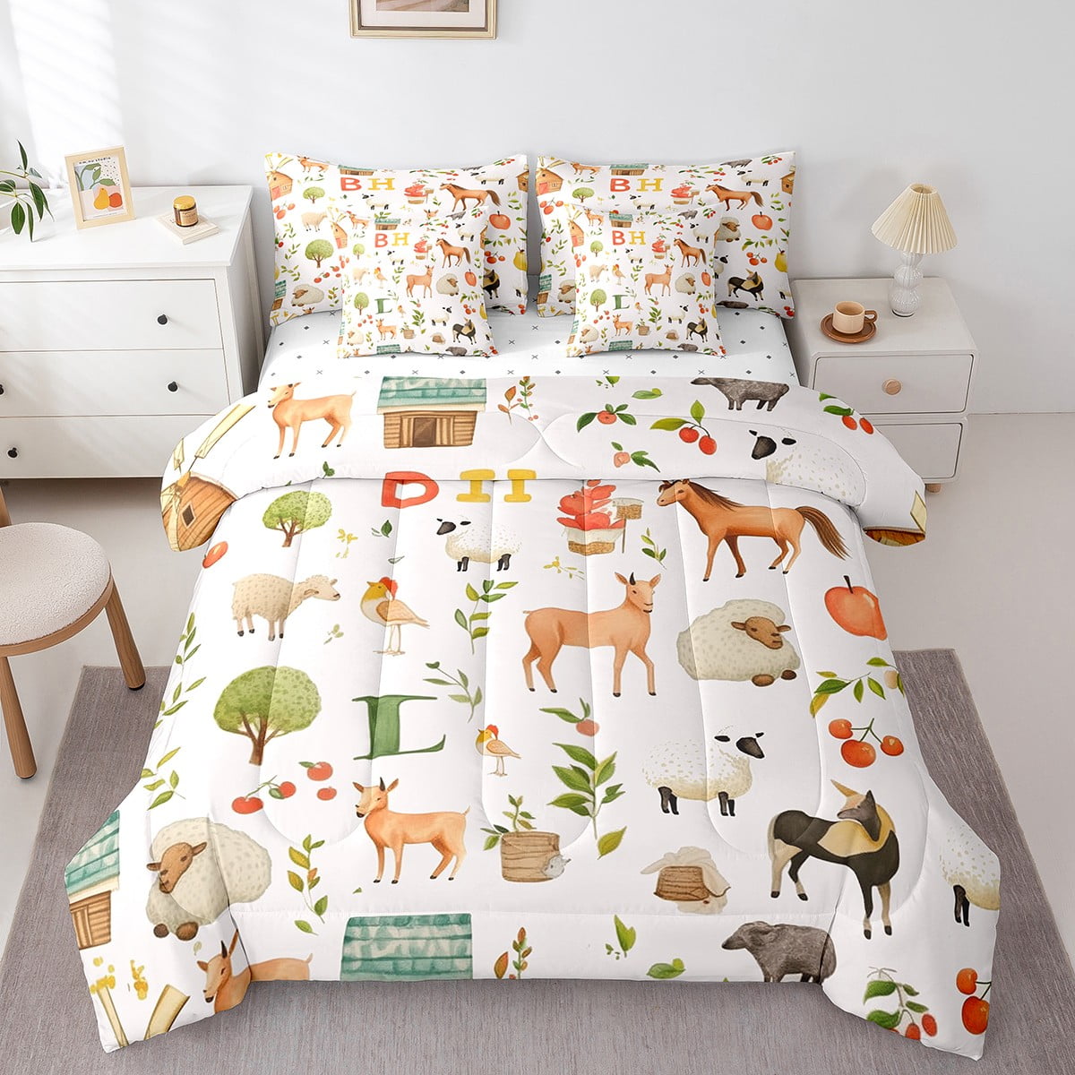 7 Piece Rustic Farmhouse Full Bed in a Bag Cute Farm Animal Bedding ...