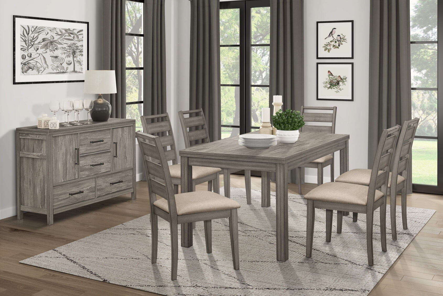 7-Piece Rustic Style Dining Table Set for 6, Rectangular Table and 6 ...