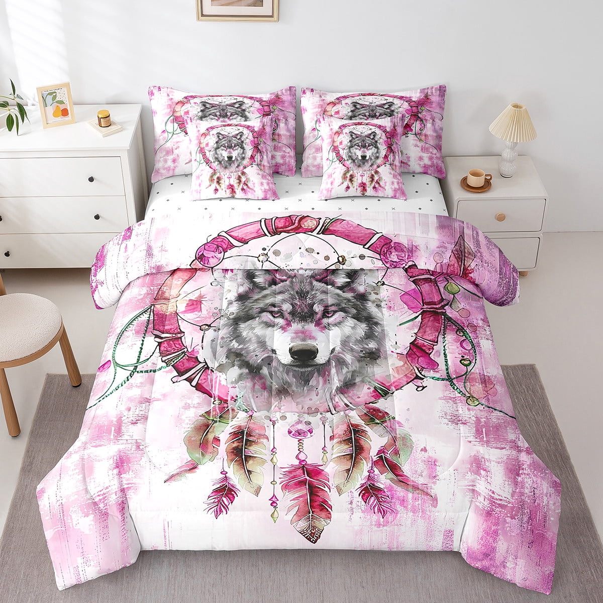 7-Piece Safari Wolf Bedding Queen Size Animal Comforter Set,Bohemian ...