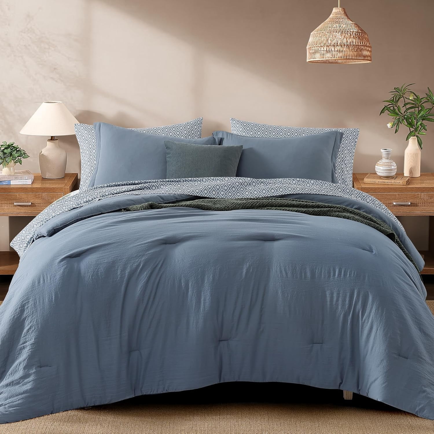 7-Piece Sage Green Pre-Washed King Bedding Set, Ultra Soft All-Season ...