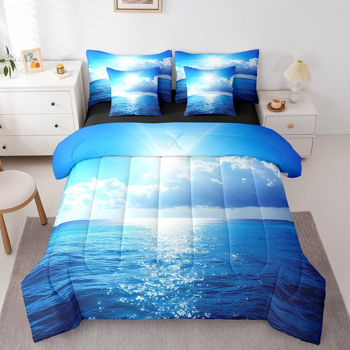 7 Piece Seawater Bedding Set Queen Size Comforter Set,Sunshine Glitter ...