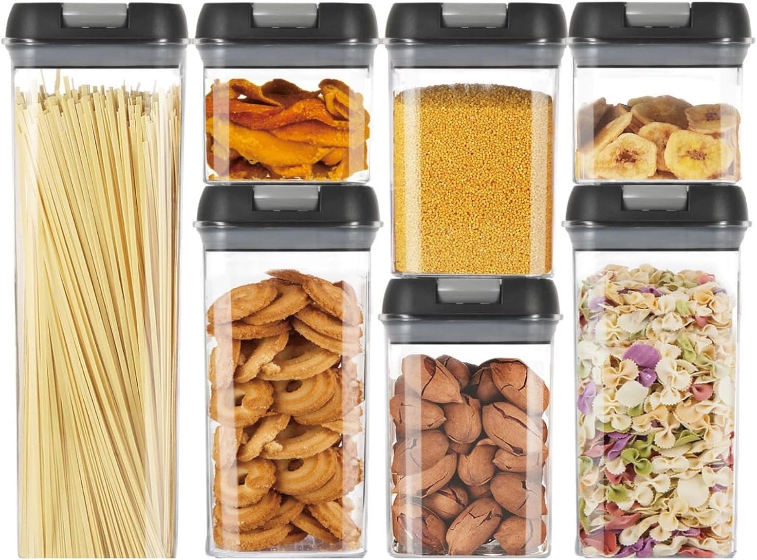 7-Piece Set Sealed Plastic Food Box Cereal Candy Dried Jars with Lid ...