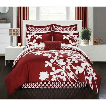 Heba Queen Size 7-Piece Comforter Set Red & Black Bed in a Bag Over ...