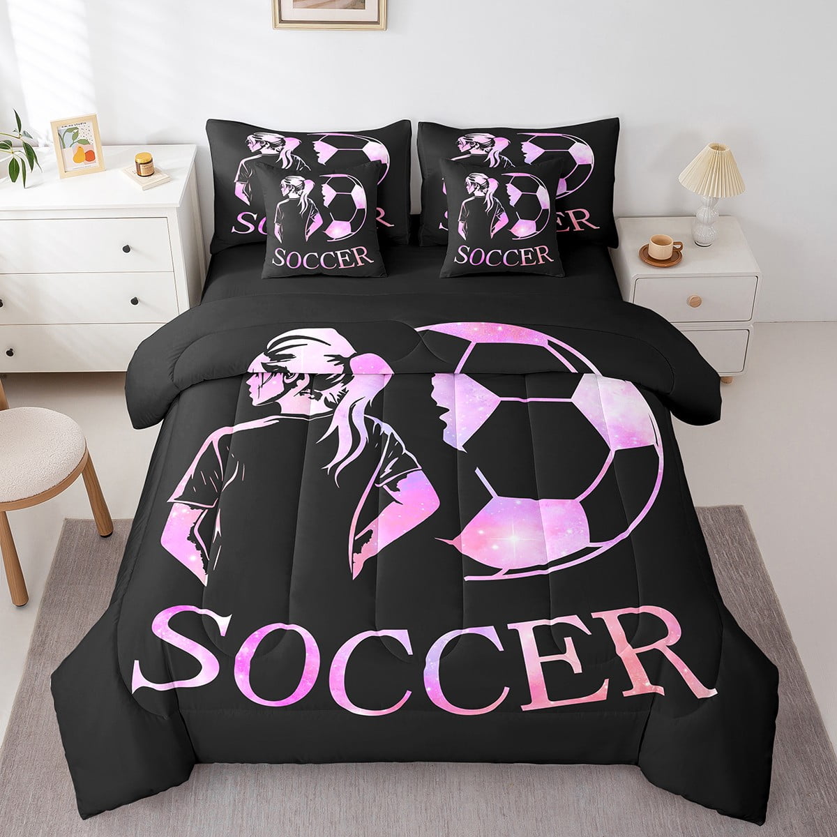 7 Piece Soccer Bed in a Bag Twin Size Sports Bedding Sets Football ...