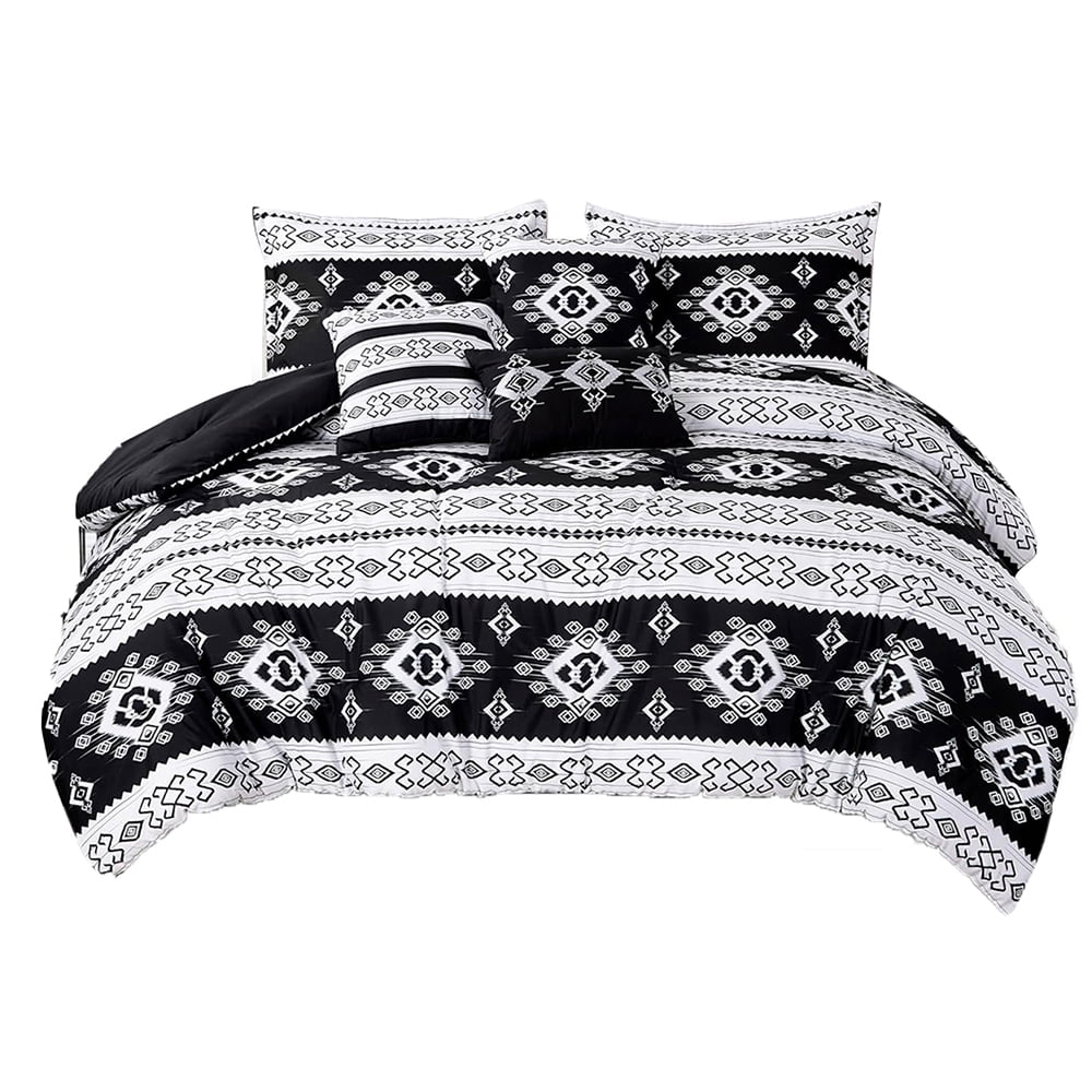 7-Piece Southwestern Aztec Comforter Set - Black White Geometric ...