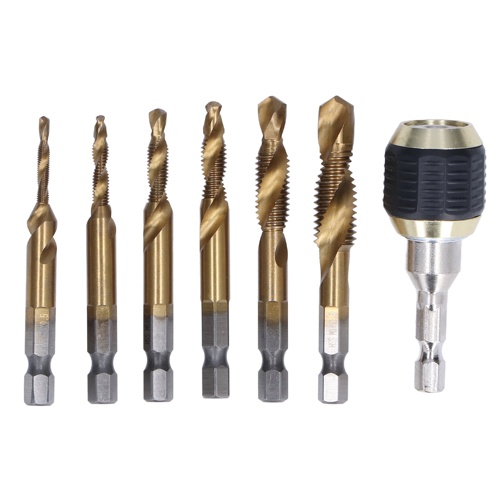 7-Piece Spiral Combo Tap Set, High Speed Steel, 1/4-inch Hex Shank ...