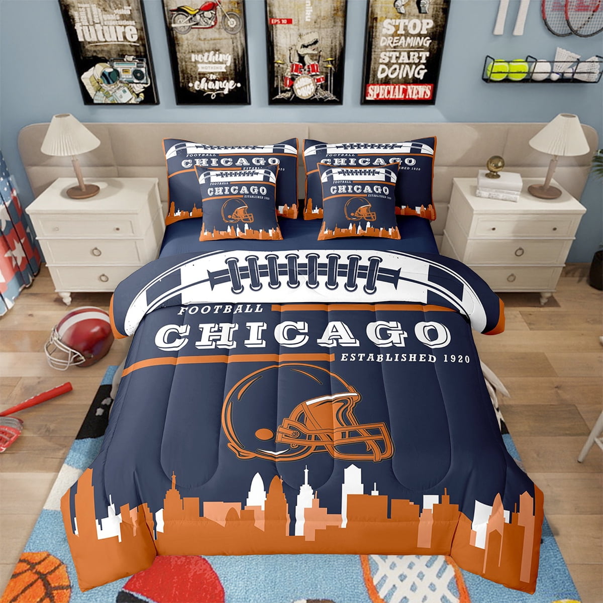 7 Piece Sports Bedding Sets,American Football Fans Bed in a Bag Full ...