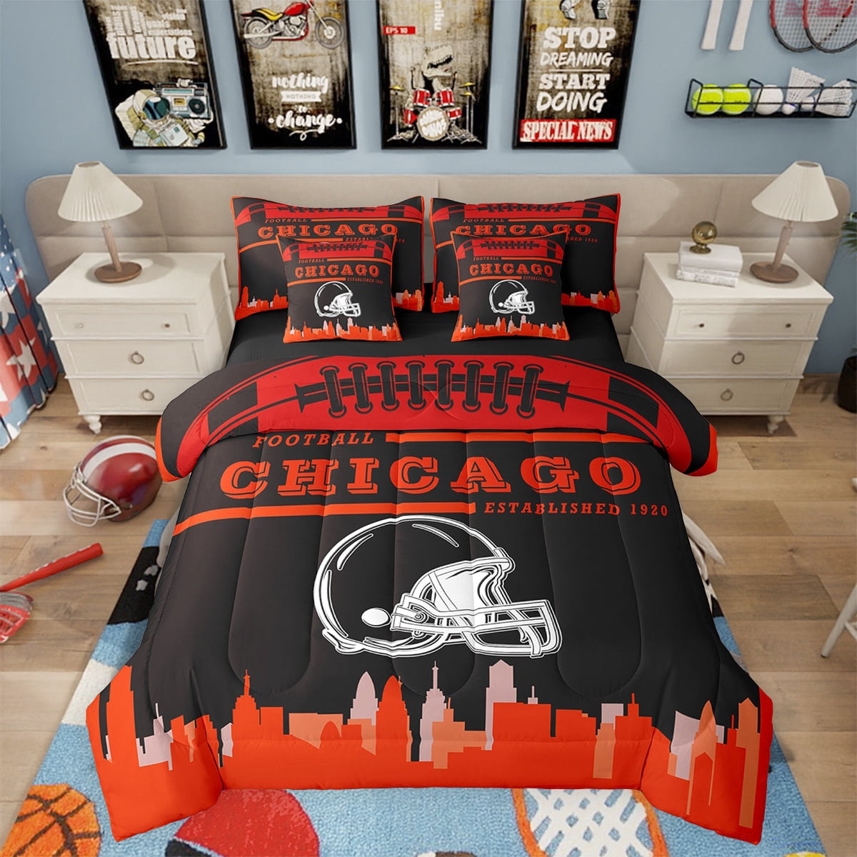7 Piece Sports Bedding Sets,American Football Fans Bed in a Bag Twin ...