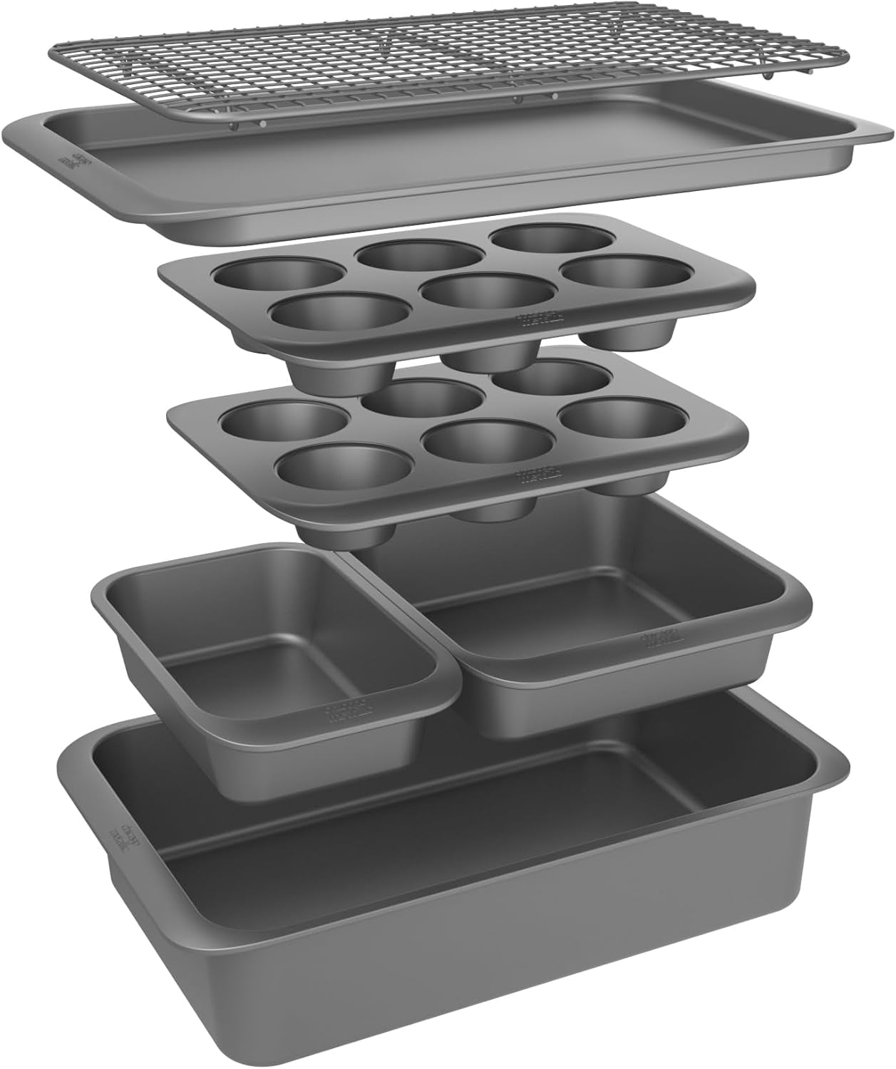 7-Piece Stackable Bakeware Set – Nonstick Carbon Steel Roaster, Muffin ...