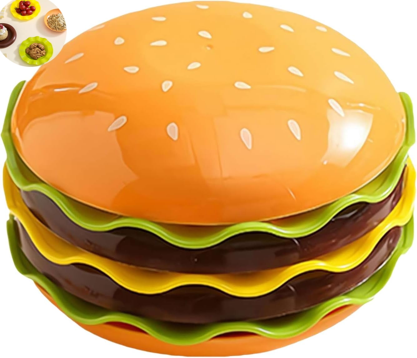 7-Piece Stackable Burger Plate Set, Novelty Stackable Burger Dinnerware ...