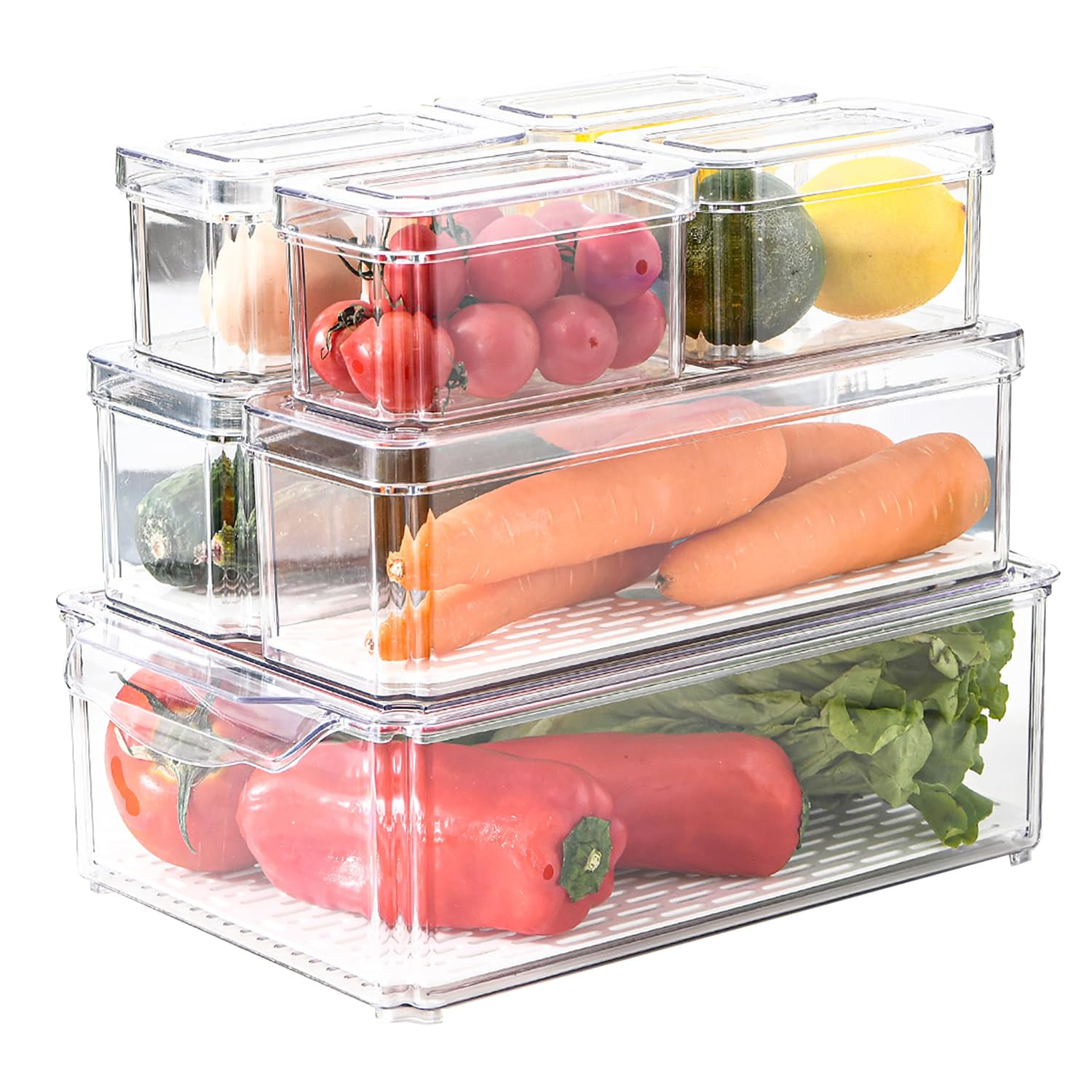 7-Piece Stackable Fridge Organizer Set - Clear Containers with Lids ...