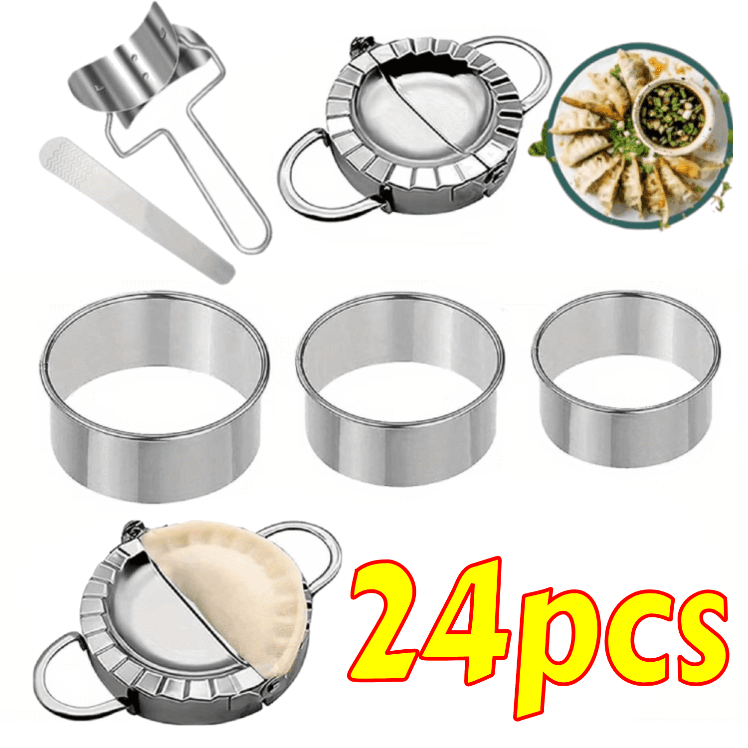 7-Piece Stainless Steel Dumpling Maker Kit, with Press, Dough Cutter ...