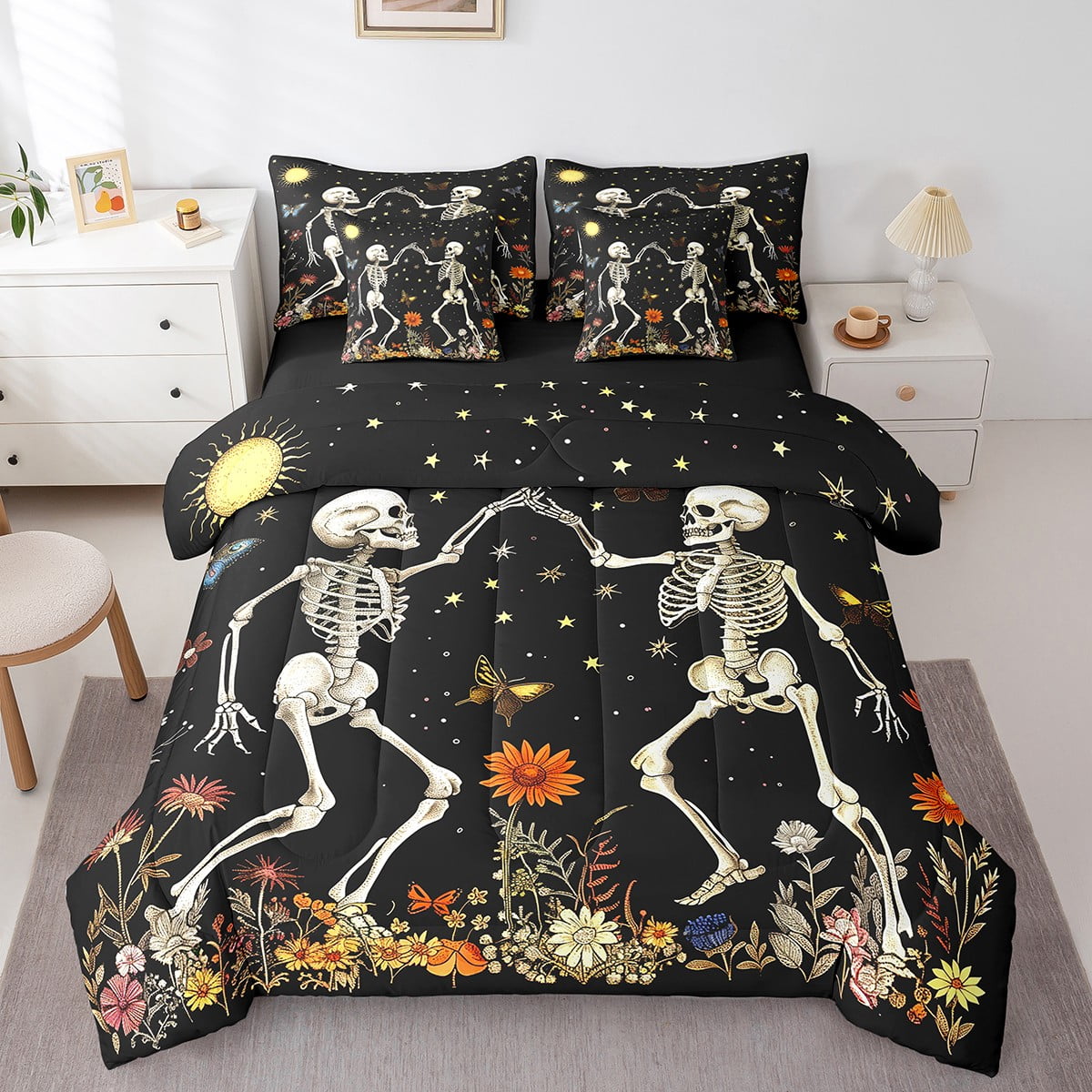 7 Piece Sugar Skull Bed in a Bag King Size Gothic Style Bedding Sets 3D ...