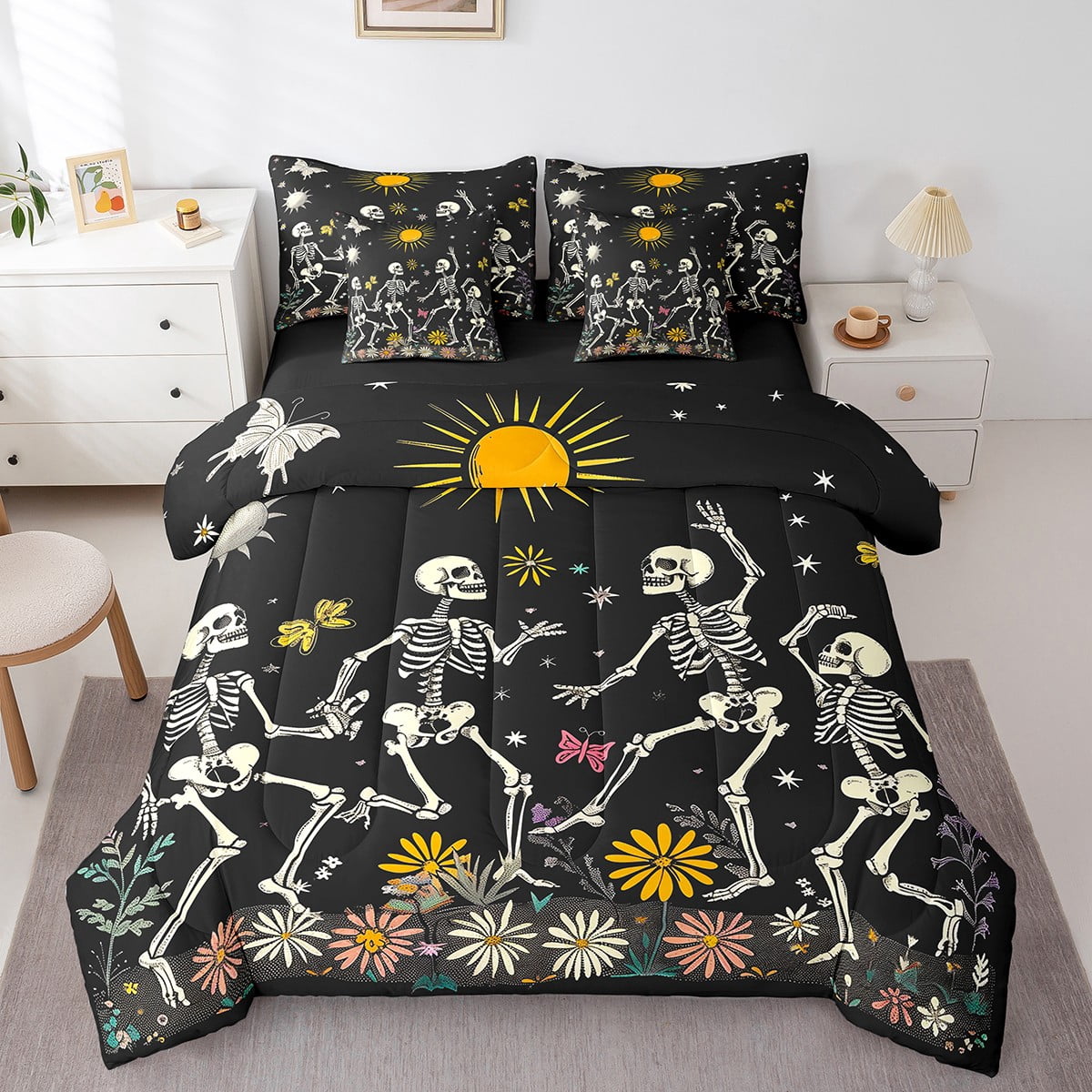 7 Piece Sugar Skull Bedding Sets Halloween Themed Twin Bed in a Bag for ...