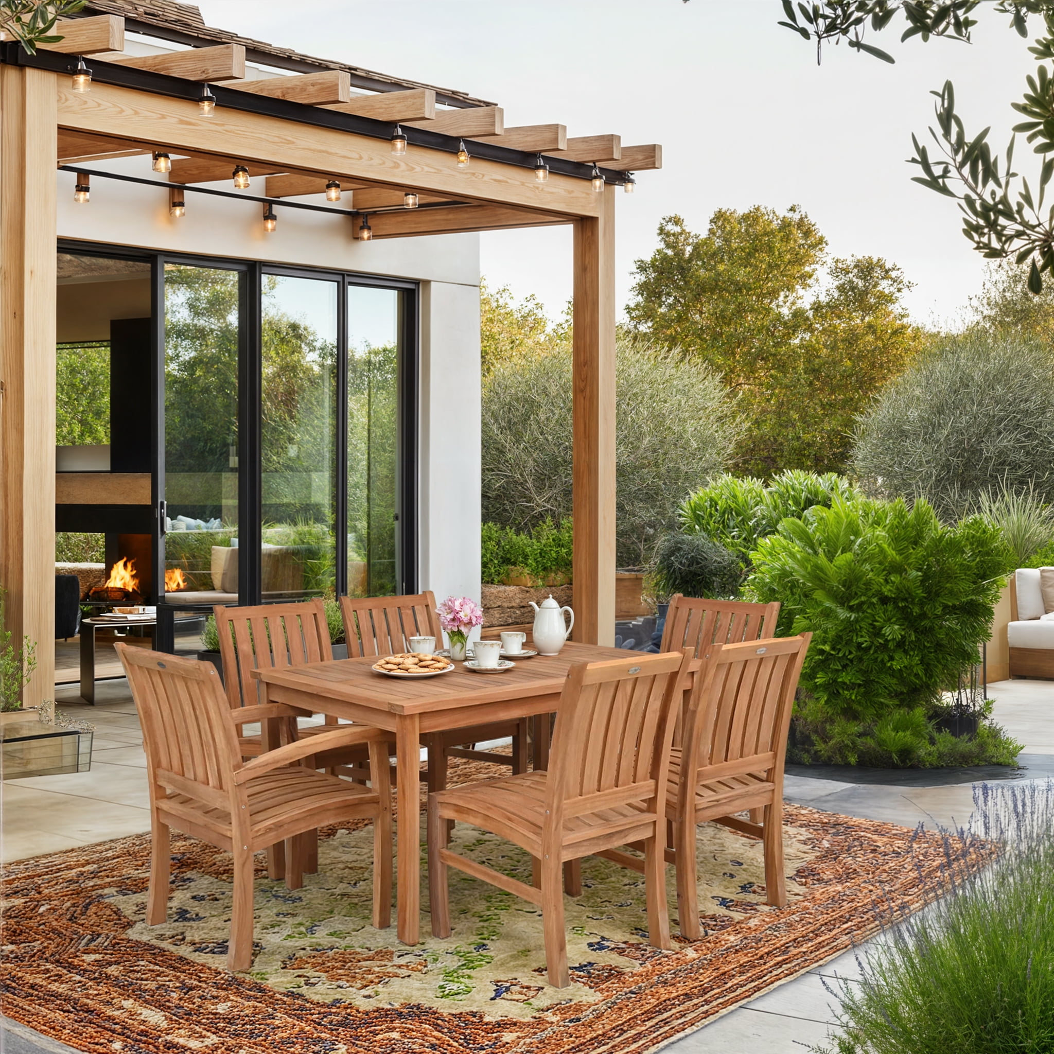 7 Piece Teak Wood Bistro Outdoor Patio Dining Set including 63 ...