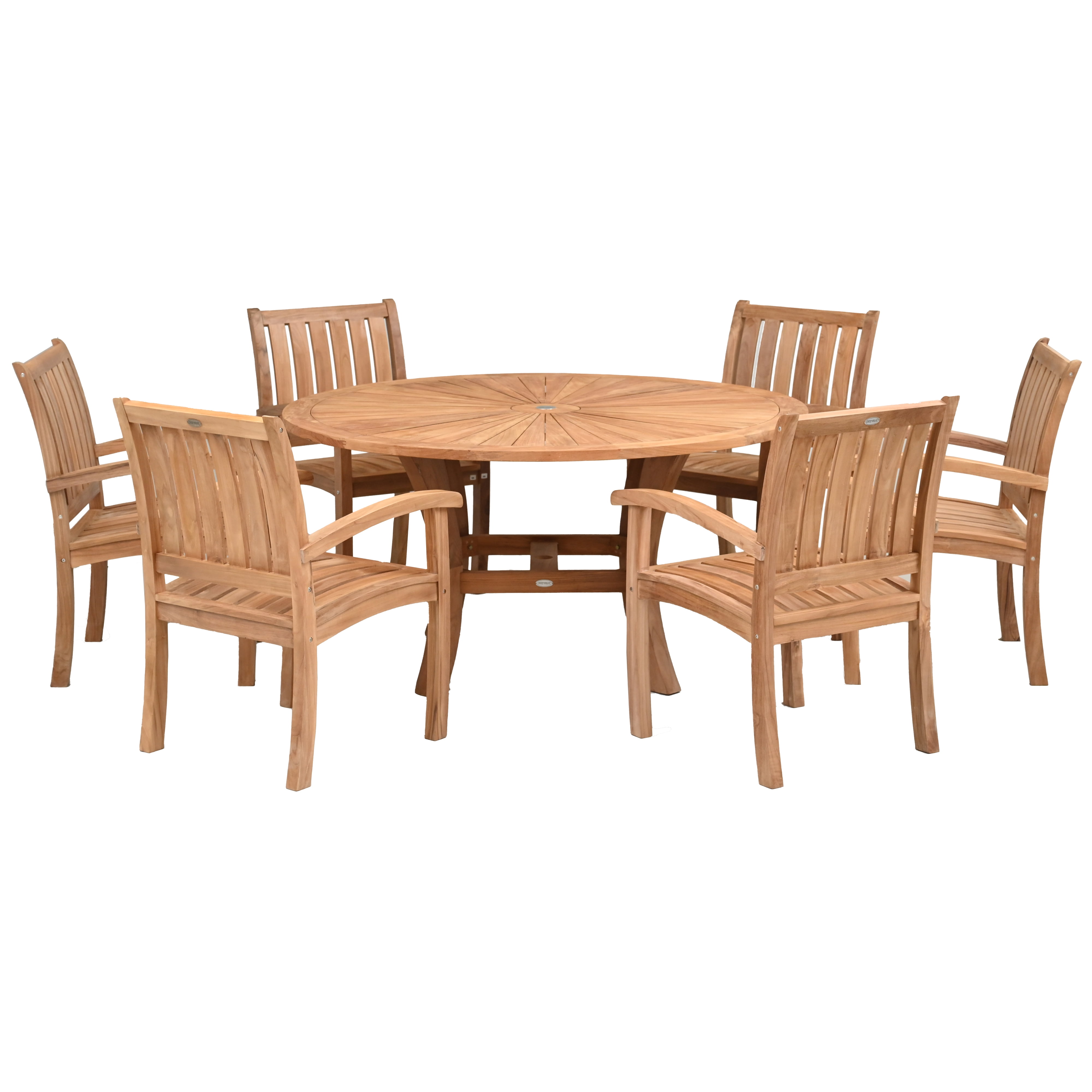 7 Piece Teak Wood Outdoor Patio Dining Set including 59" Round Sun ...