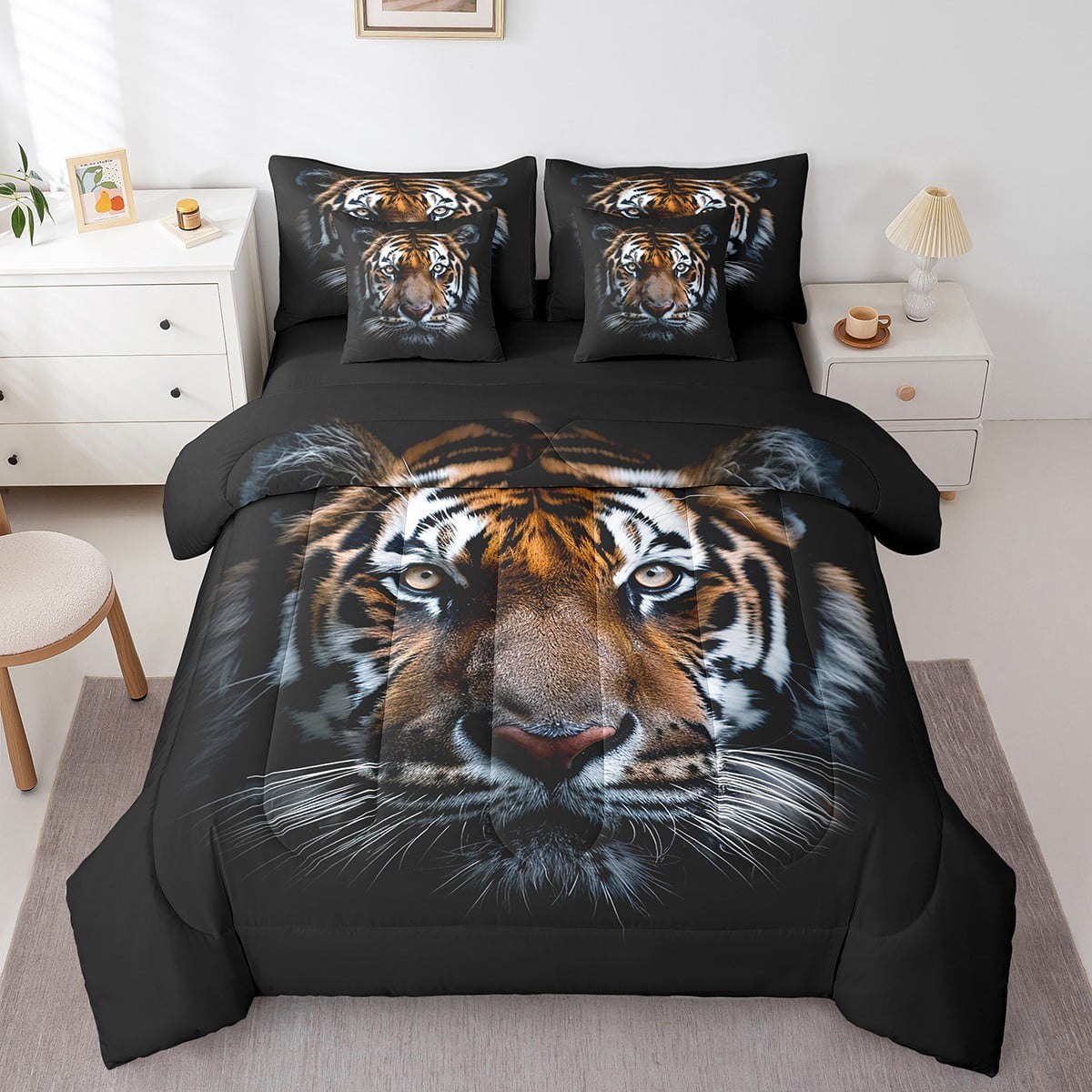 7 Piece Tiger Bed in a Bag Twin Size Cool Animal Tiger Bedding, 3D Wild ...