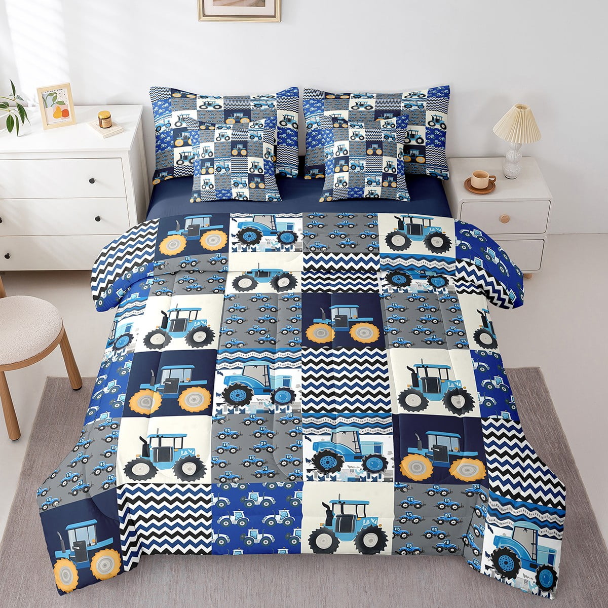 7 Piece Tractor Bedding Sets Queen Size Equipment Trucks Bed in a Bag ...