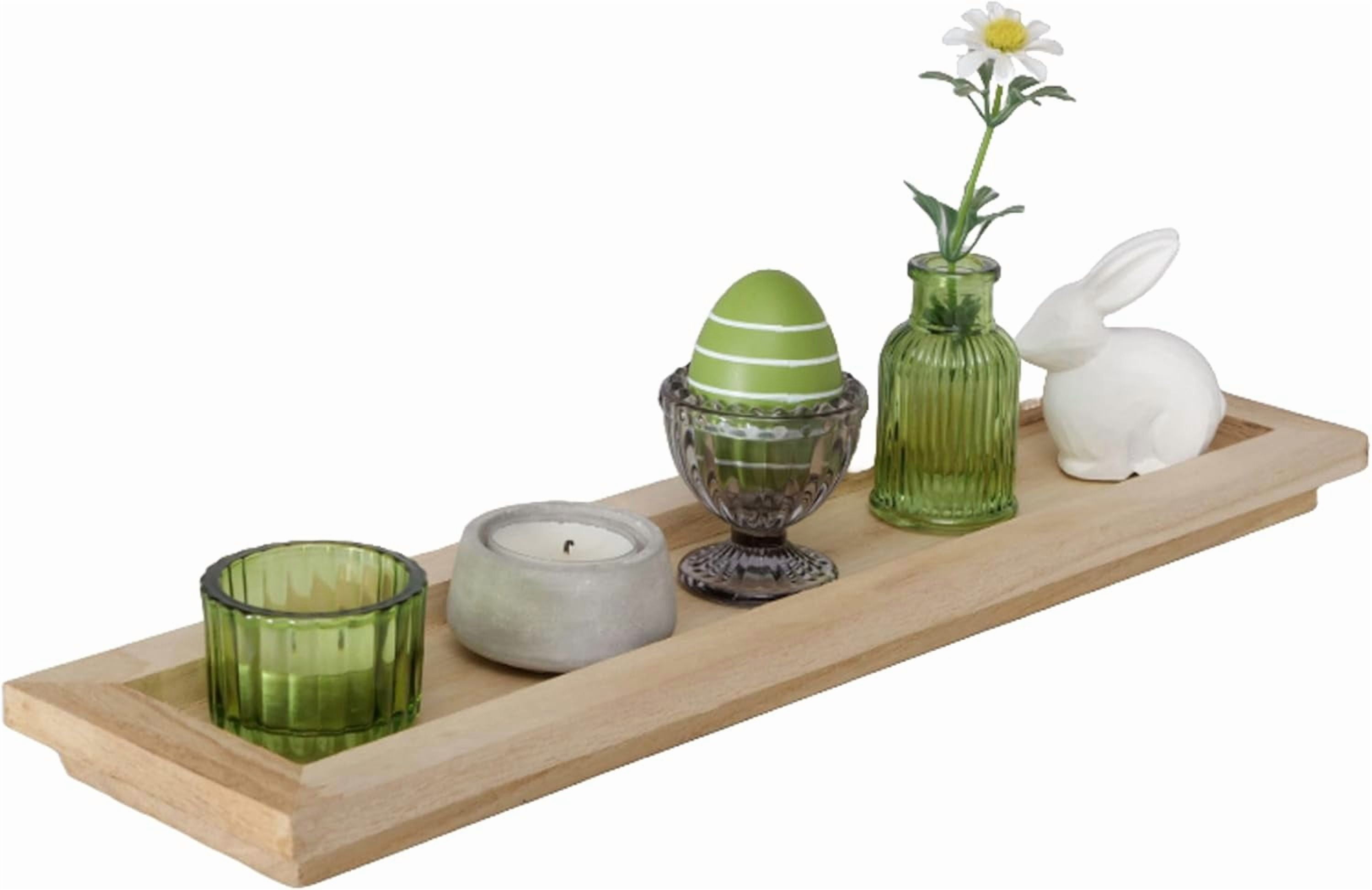 7 Piece Tray Set, Centerpiece, Green Glass Bud Vase, Tea Light Candle ...