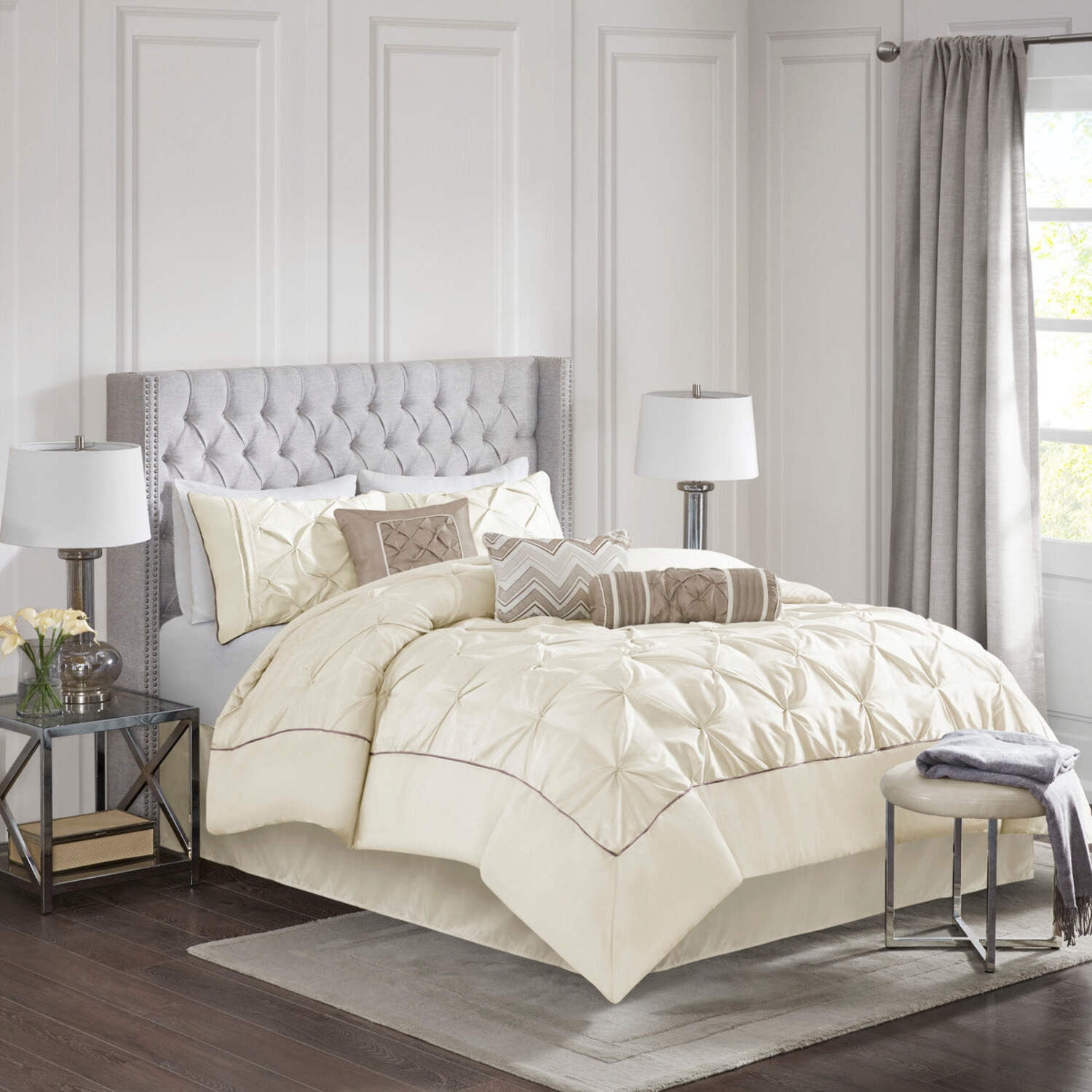 7 Piece Tufted Comforter Set Ivory Queen Queen Ivory Polyester ...