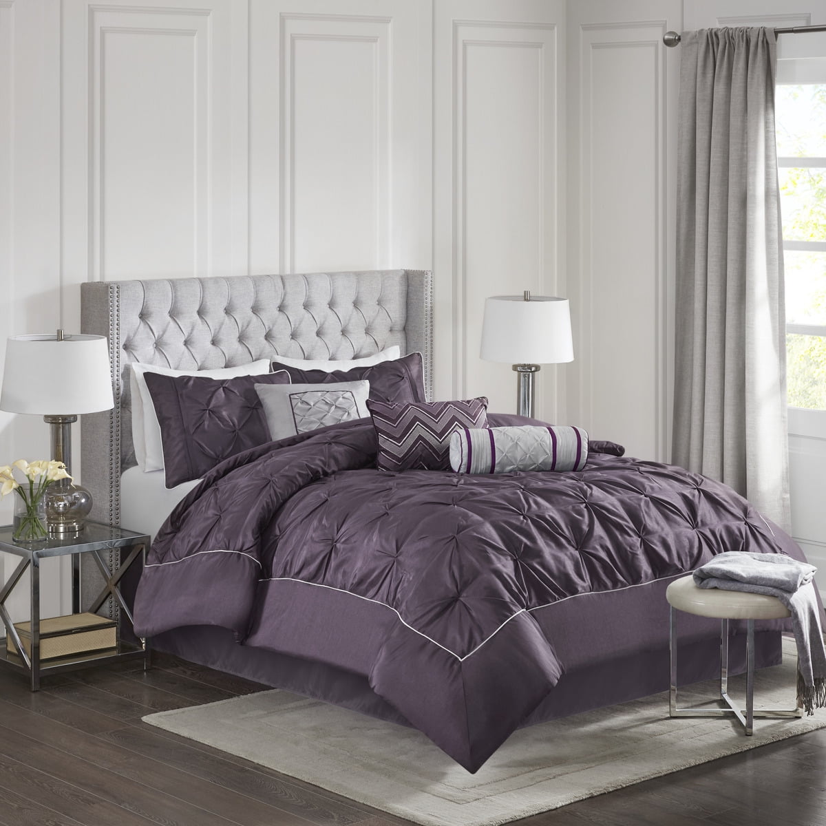 7 Piece Tufted Comforter Set Plum Queen - Walmart.com