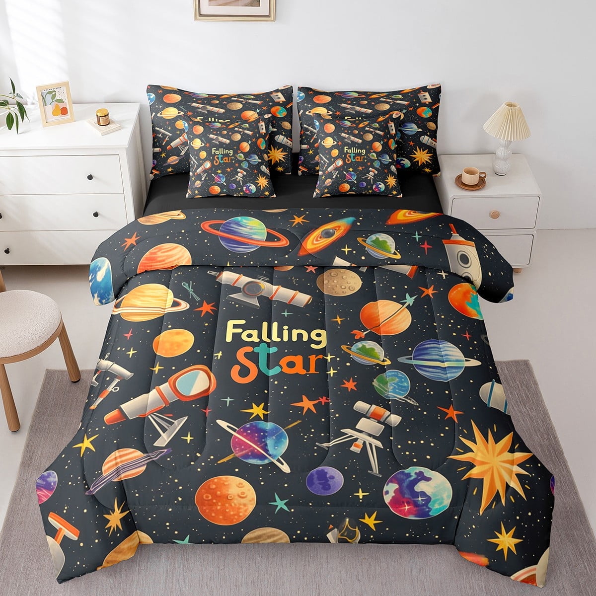 7 Piece Universe Bed in a Bag King Size Galaxy Starry Sky Decor Bedding ...