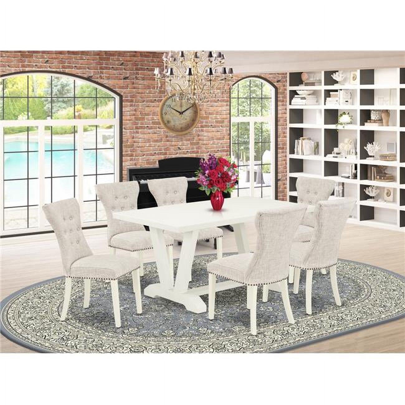 7 Piece V-Style Dining Room Set - Doeskin - Walmart.com