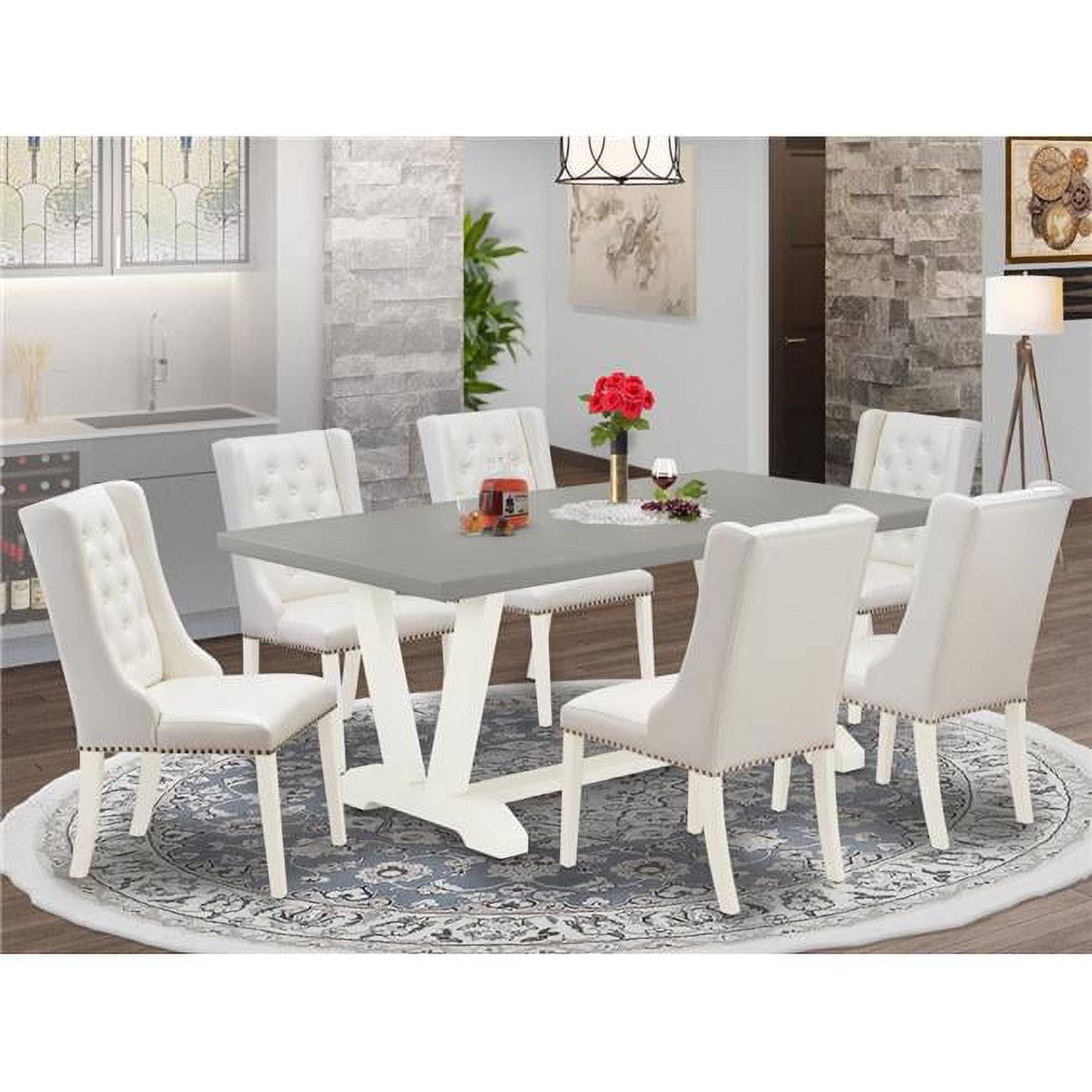 7 Piece V-Style Dining Room Set - Linen White - Walmart.com