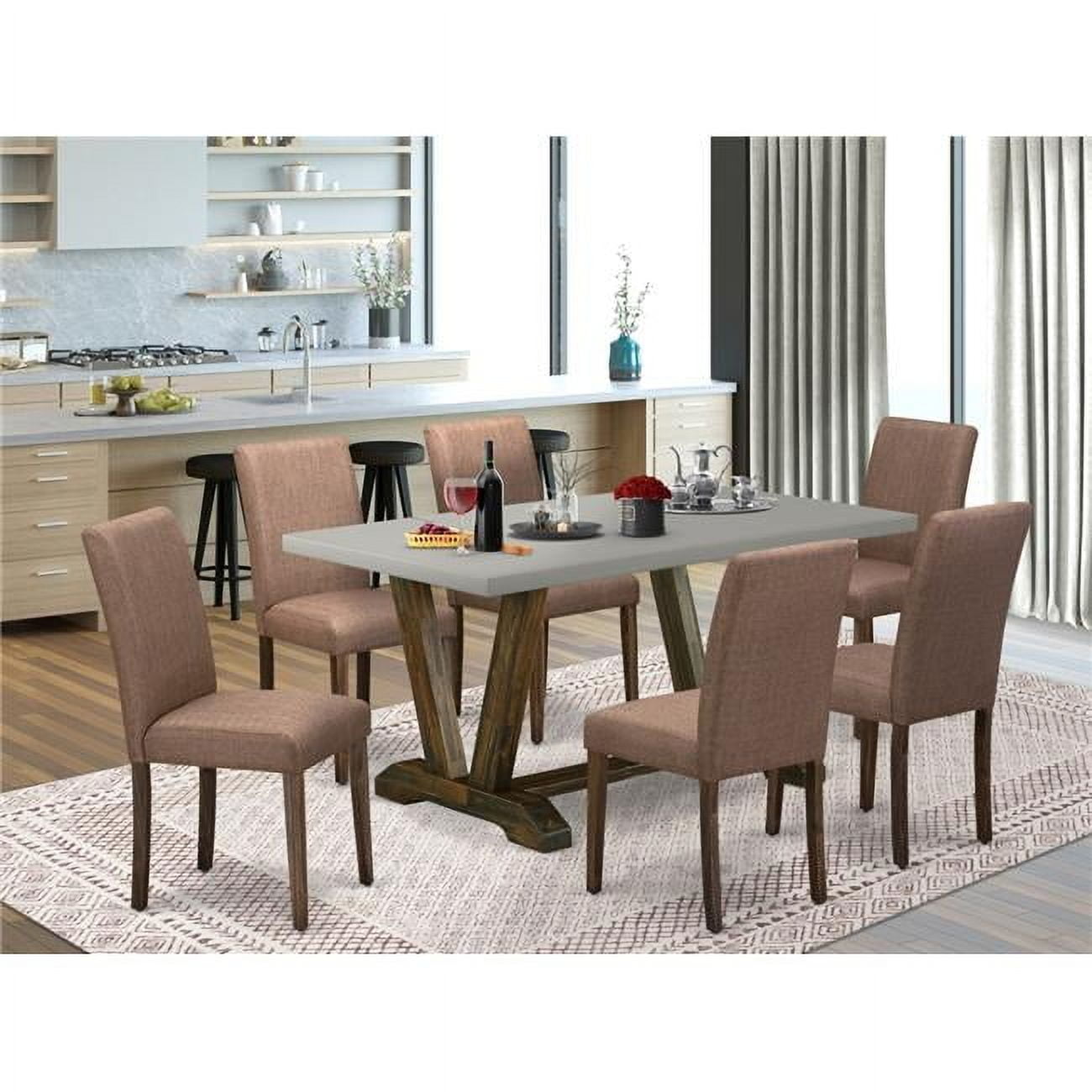 7 Piece V-Style Dining Set - Distressed Jacobean - Walmart.com