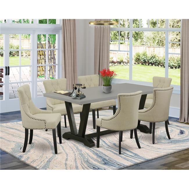 7 Piece V-Style Kitchen Dining Set - Light Beige & Cement - Walmart.com