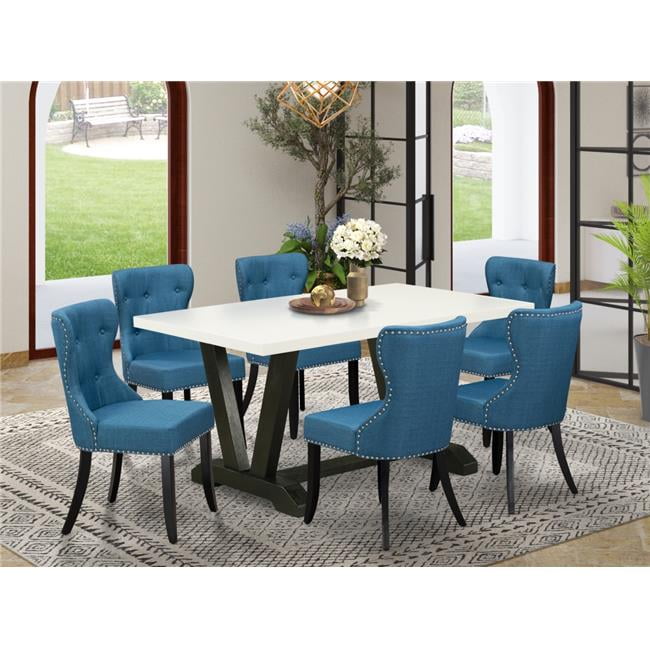 7 Piece V-Style Kitchen Dining Set - Linen White & Black - Walmart.com