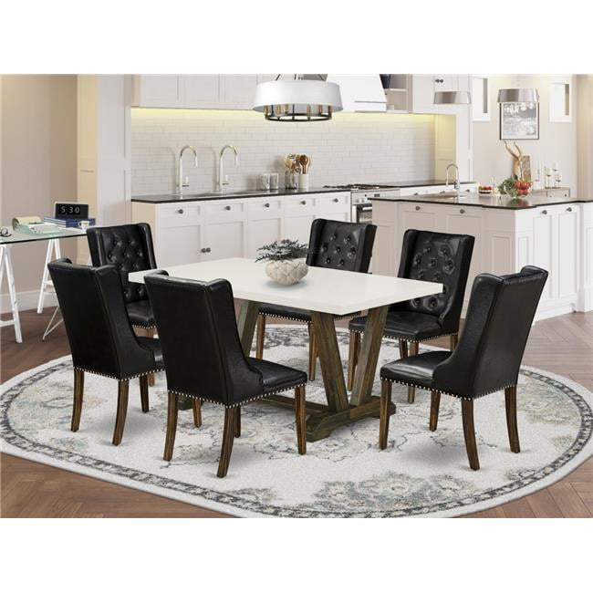 7 Piece V-Style Kitchen Table Set - Distressed Jacobean - Walmart.com