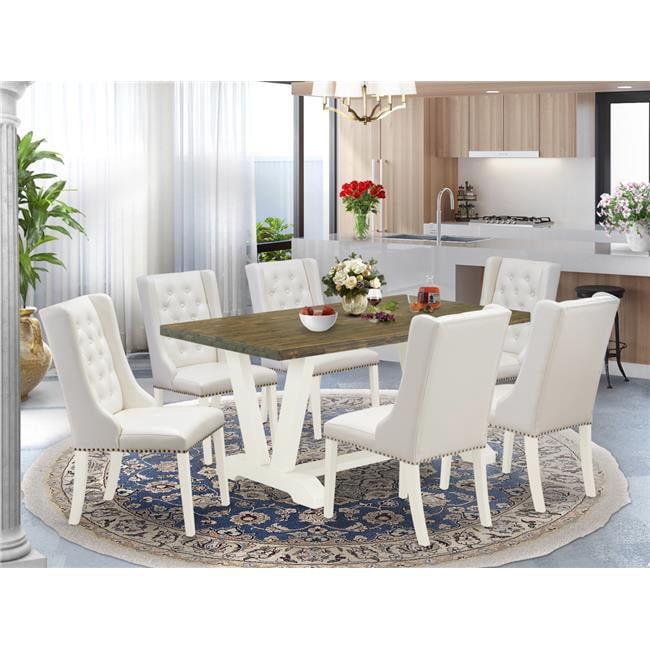 7 Piece V-Style Kitchen Table Set - Linen White - Walmart.com