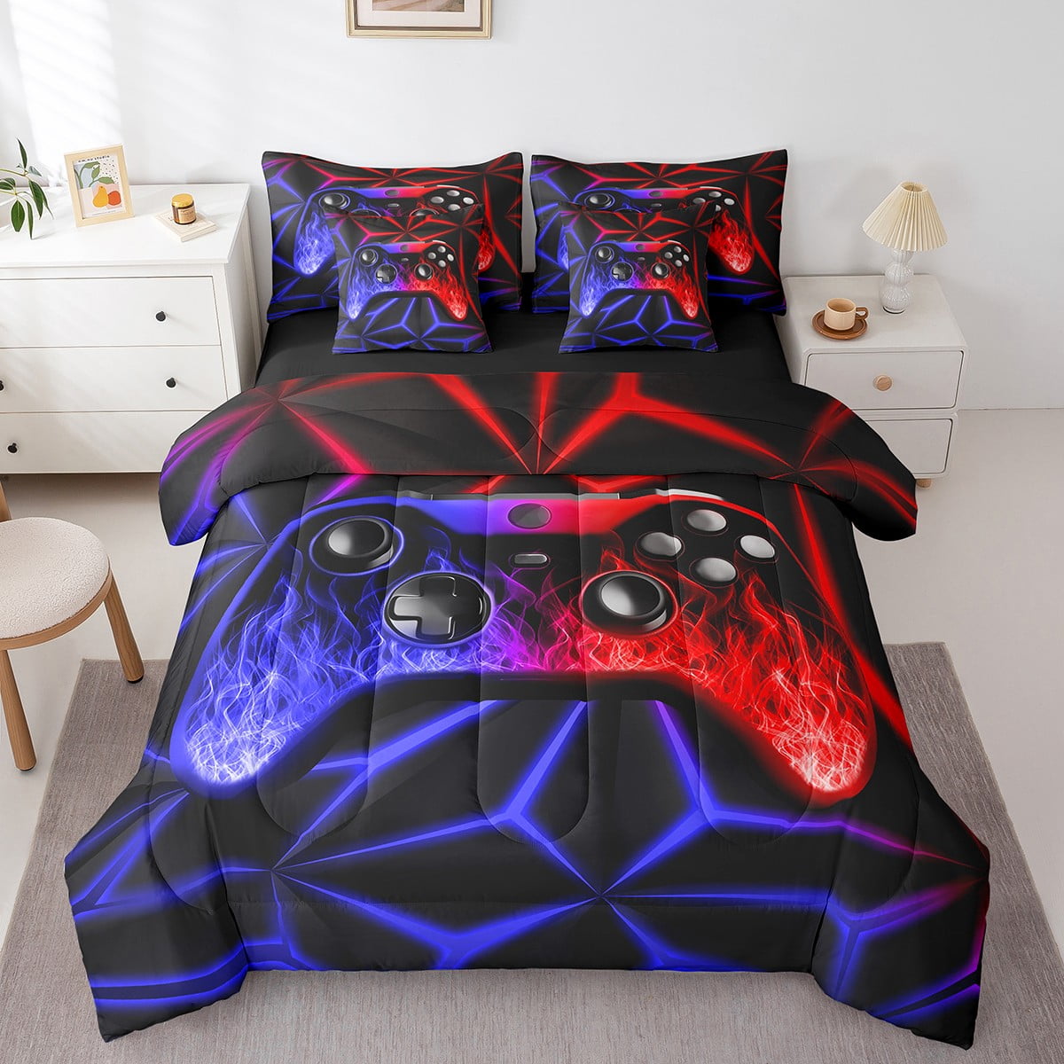 7 Piece Video Game King Size Bed in a Bag Game Room Decor Bedding Sets ...